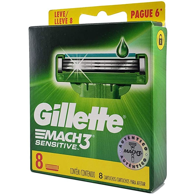Carga Gillette Mach 3 Sensitive com 8 unidades | Shopee Brasil
