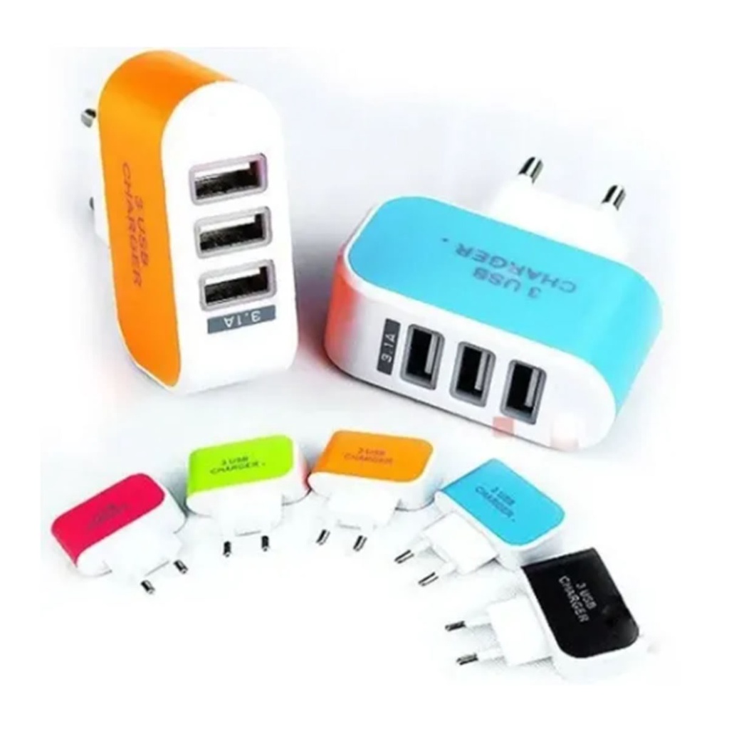 Fonte Carregador 3 entradas 3.1A USB Colorida H'maston CB03 Compacta Universal Led Carga Tres ...