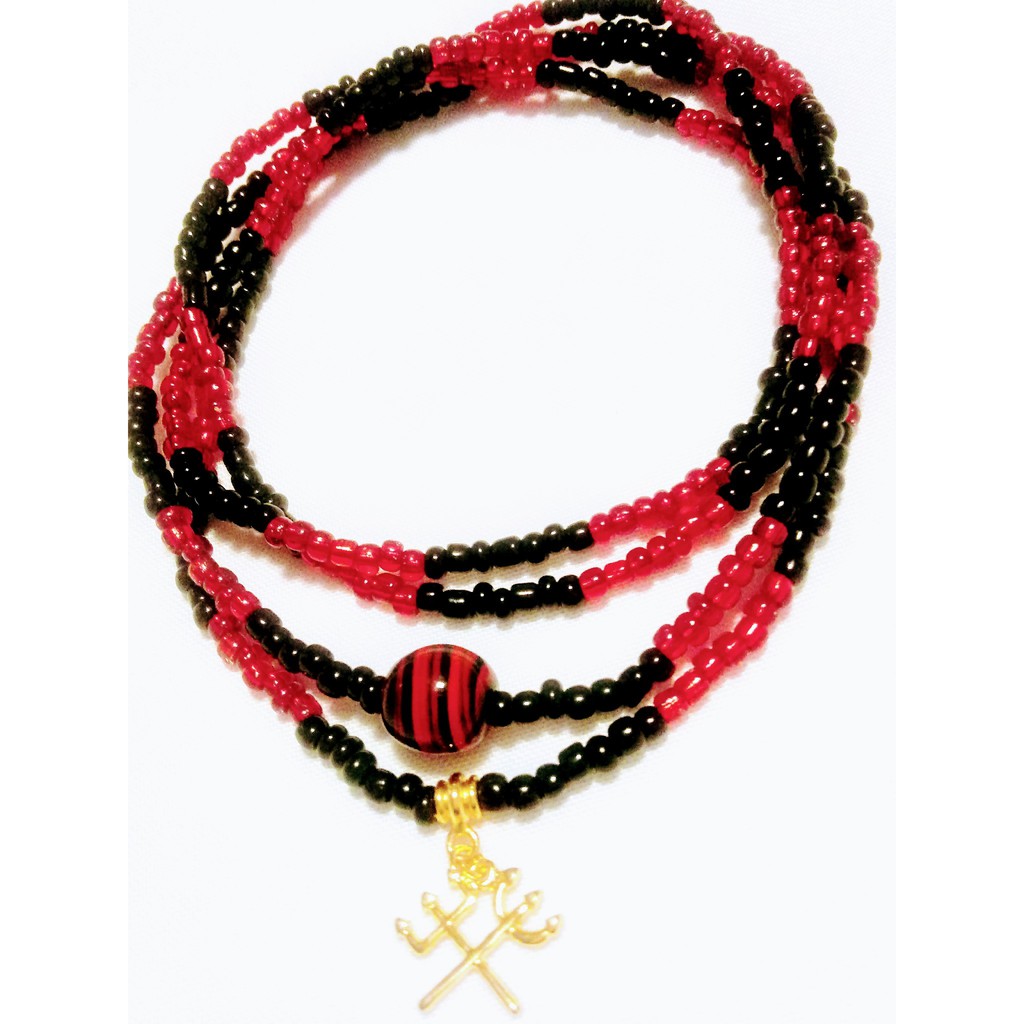 Colar Guia Umbanda Candomblé Exu Pombagira preta e vermelha com firma ...