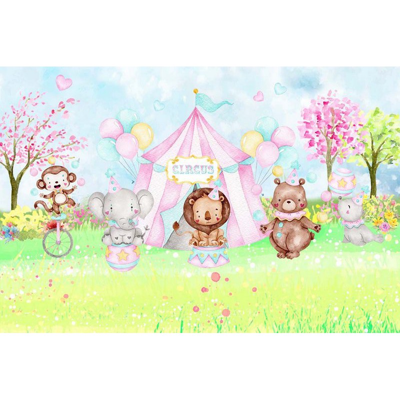 Painel de Festa em Tecido Sublimado 3d Lindo Circo Aquarela Animais | Shopee Brasil