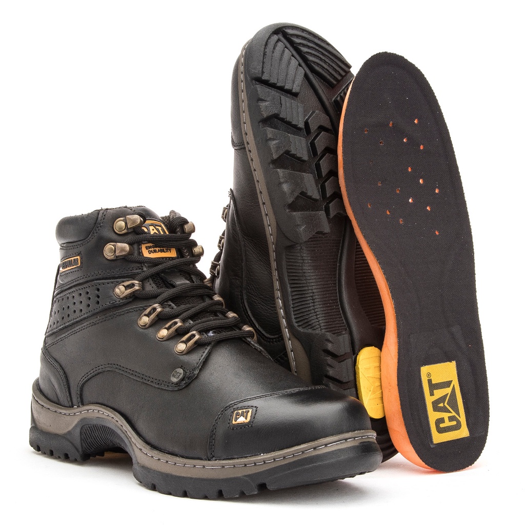 Bota Masculina Caterpillar Original Couro Cor Preto Palmilha gel ...
