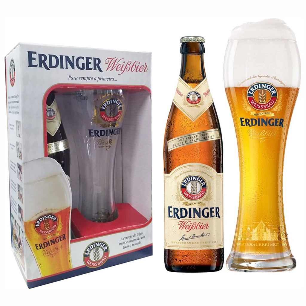 Kit Cerveja Erdinger Weissbier 500 ml + Copo Erdinger 500 ml | Shopee ...