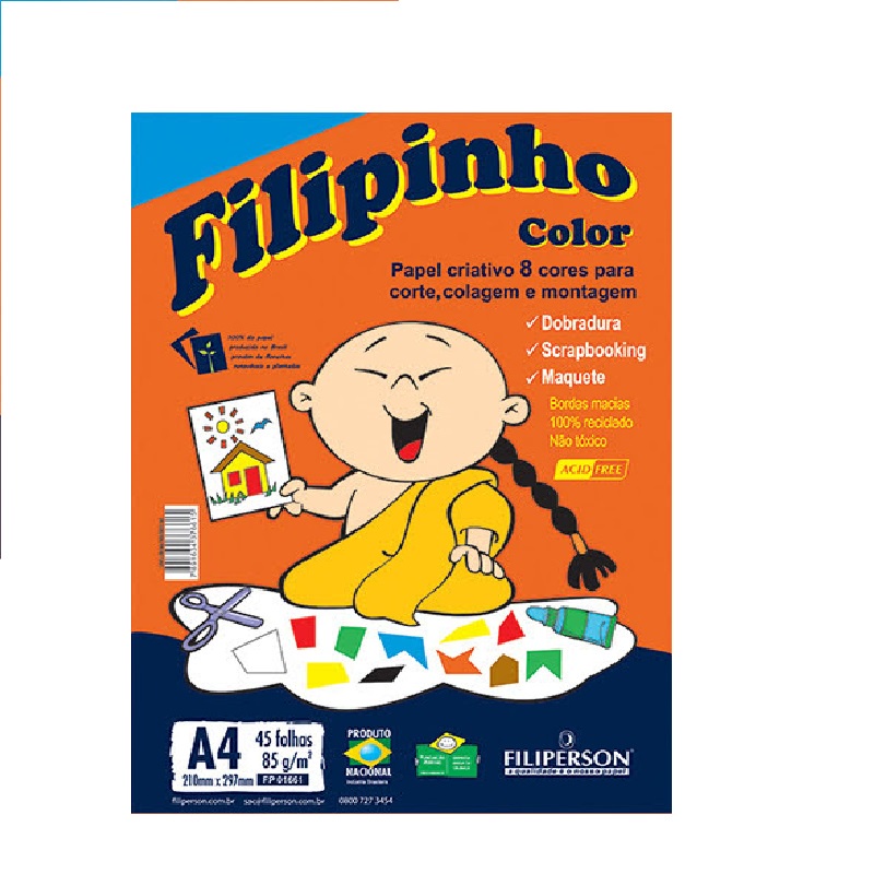 Papel Criativo Filipinho Color A4 85g 8 Cores 45 Folhas | Shopee Brasil