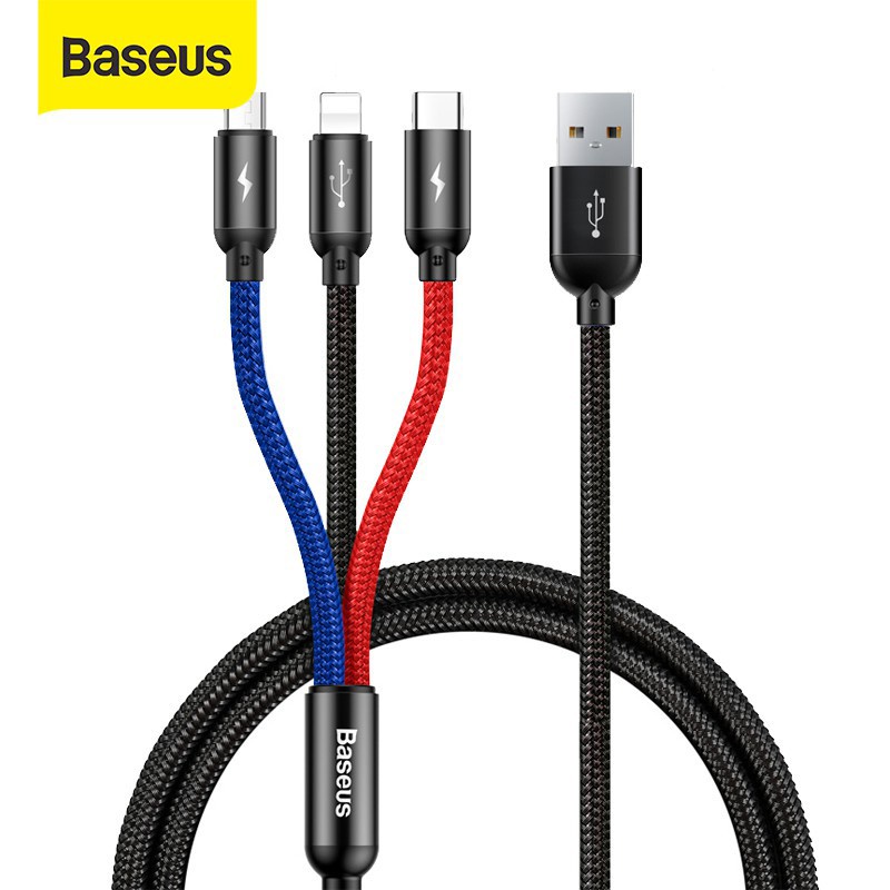 Baseus 3 in 1 3.5A USB Type-C Lighting Cable For Phone - Escorrega o Preço