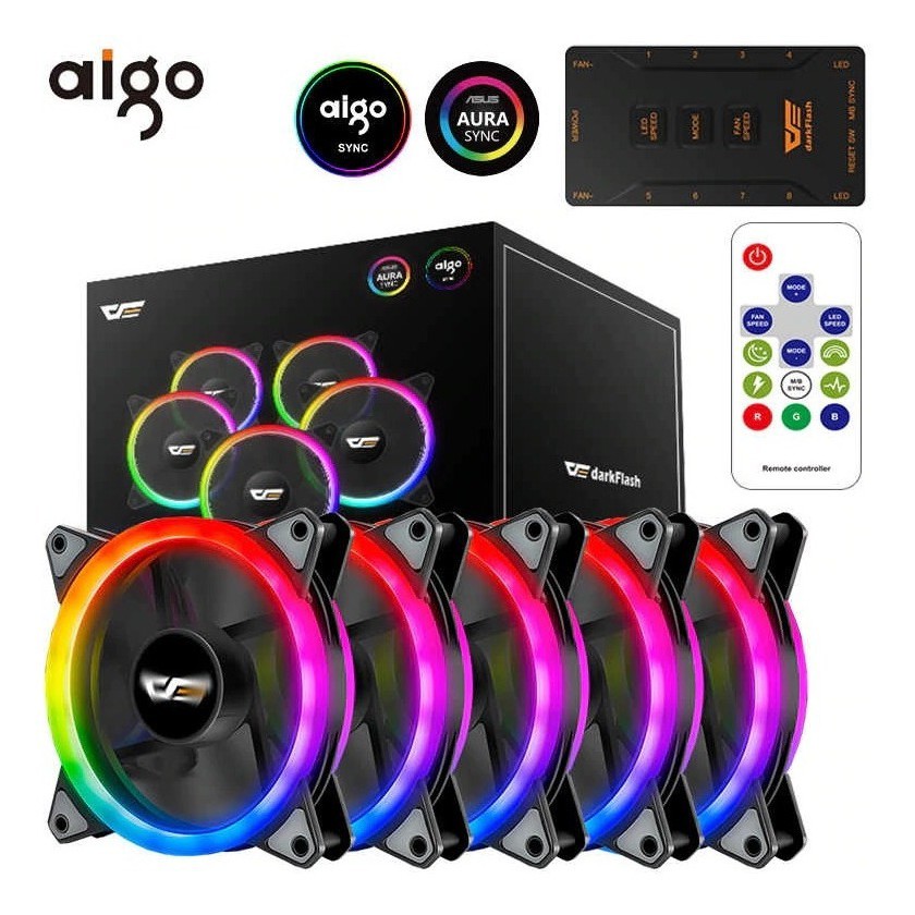Cooler Fan Aigo Dr12 Pro Rgb D/face 6 Fans +controladora+ir - Corre Que ...