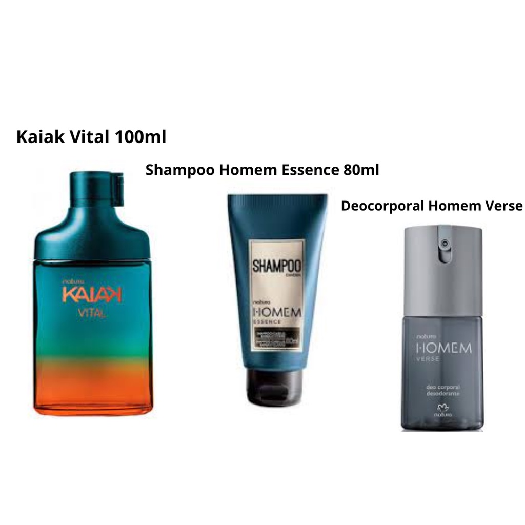 Kaiak Vital Masculino 100ml + Shampoo Homem Essence 80ml + deocorporal ...
