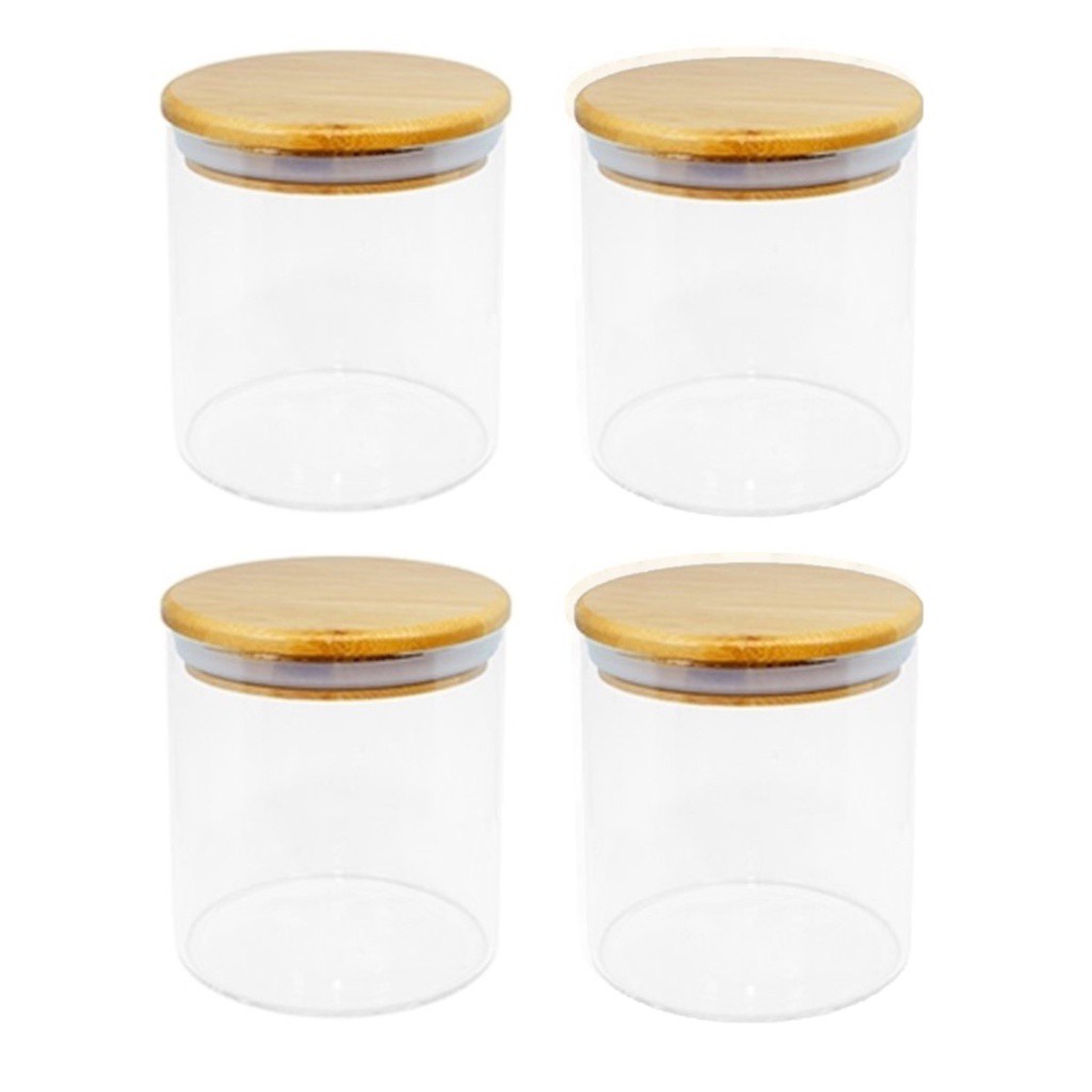 Kit 4 Potes De Vidro p/ Mantimentos 400ml com Tampa Bambu - Oikos ...