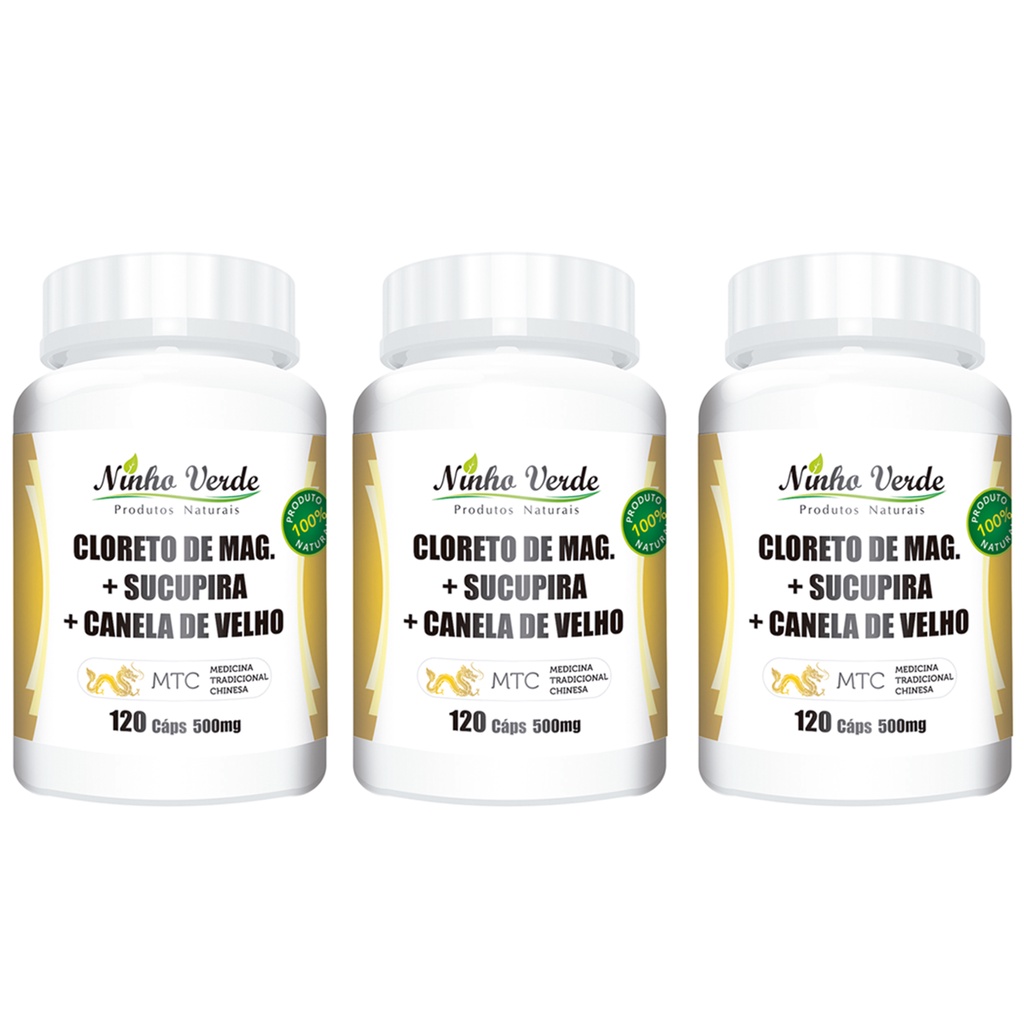Kit 3 Cloreto de Magnésio P.A + Sucupira + Canela de Velho 500mg 360 capsulas - Ninho Verde ...