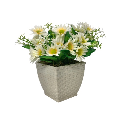 Arranjo Composto Margaridas + Vaso Quadrado Rattan Branco | Shopee Brasil