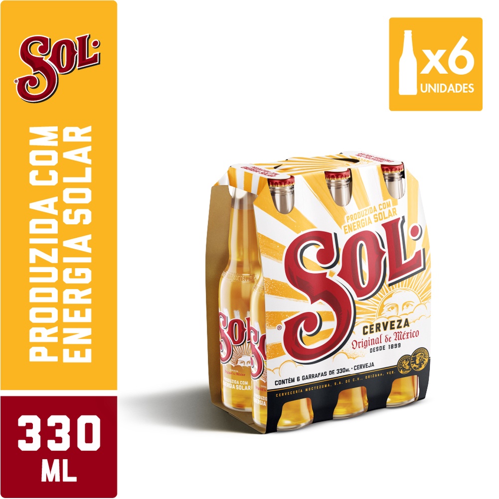 Cerveja Sol Premium Pilsen LONG NECK - Pack com 6 Unidades - Escorrega ...