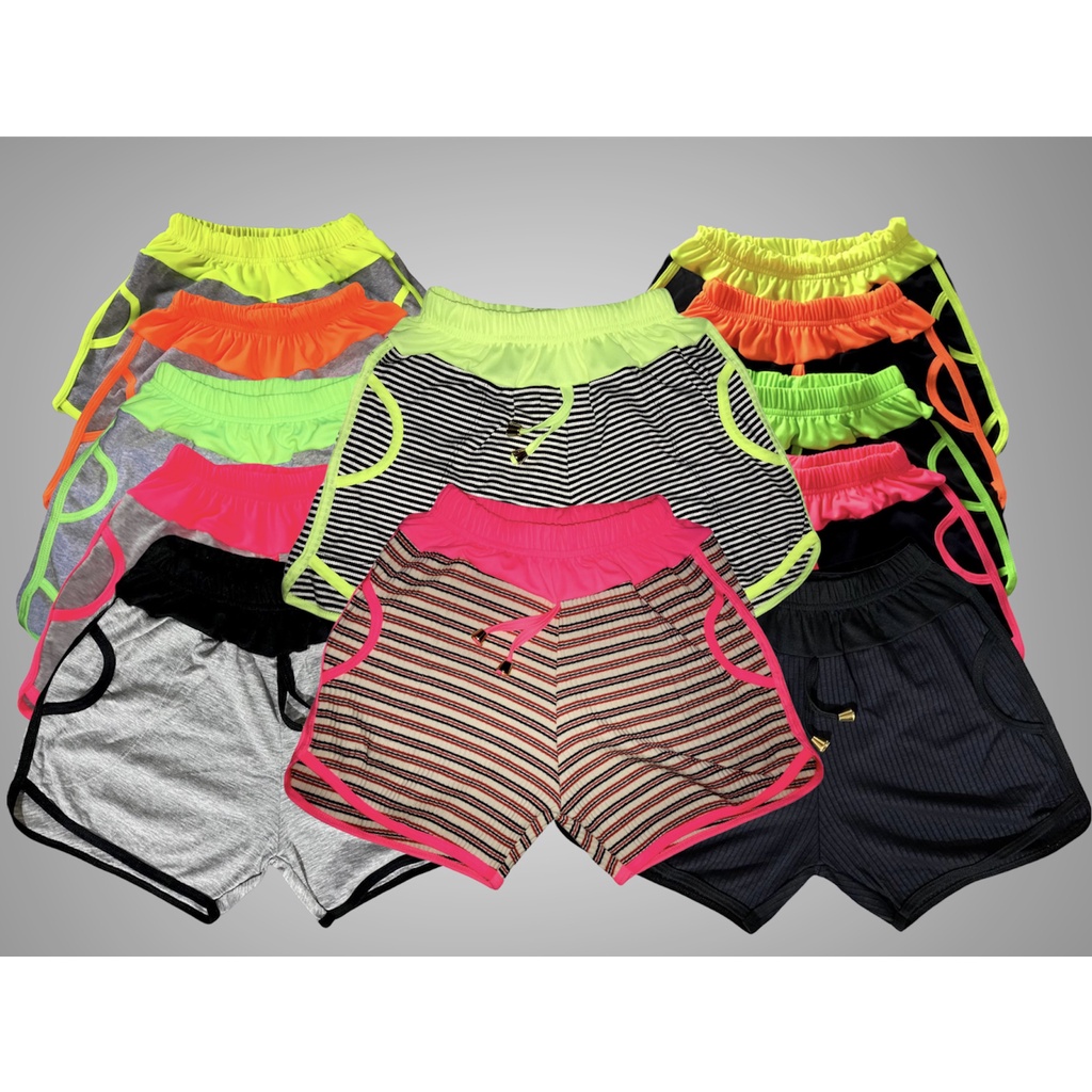 Kit 50 Short Feminino Confort Neon | Shopee Brasil