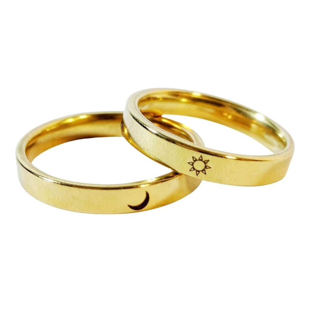 Par Anel Sol e Lua Casal Namorados Compromisso Dourada Gold Dourado Douradas | Shopee Brasil
