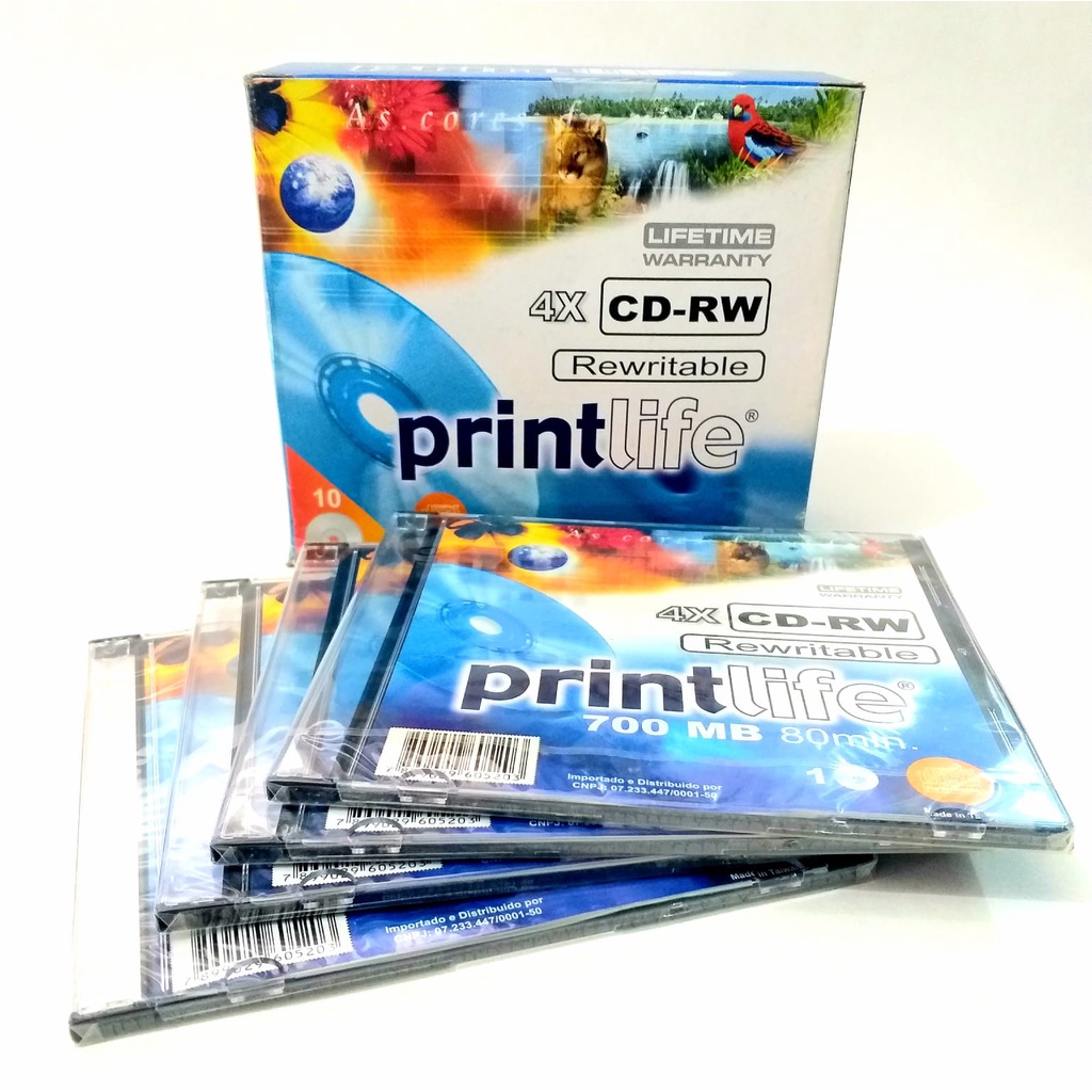 Mídia CD-RW Regravável PrintLife CAIXA c/ 10 Unidades - Escorrega o Preço