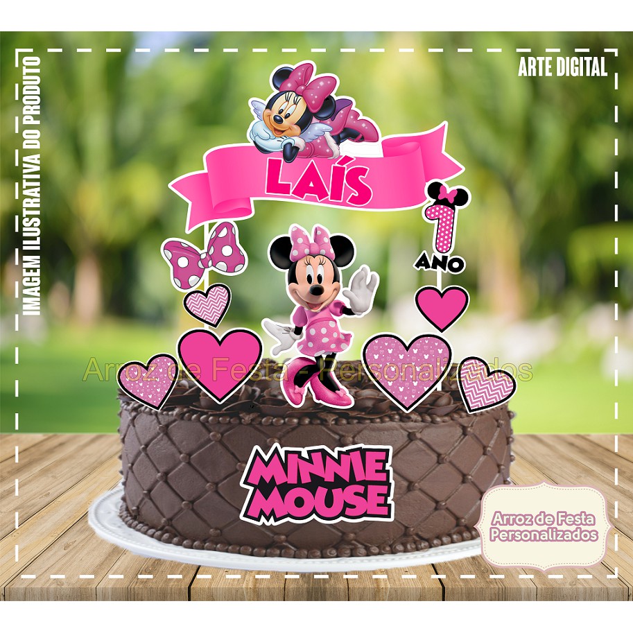 Topo de Bolo Topper de Bolo Personalizado Minnie Rosa | Shopee Brasil
