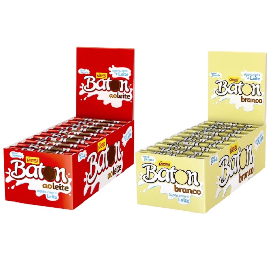 CHOCOLATE BATON GAROTO RECHEIO MORANGO CREME AO LEITE CAIXA DISPLAY COM ...