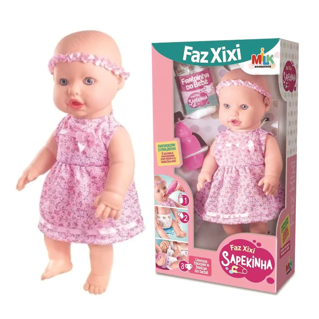 Boneca Baby Faz Xixi De Verdade com Mamadeira + Fralda Milk Shopee Brasil