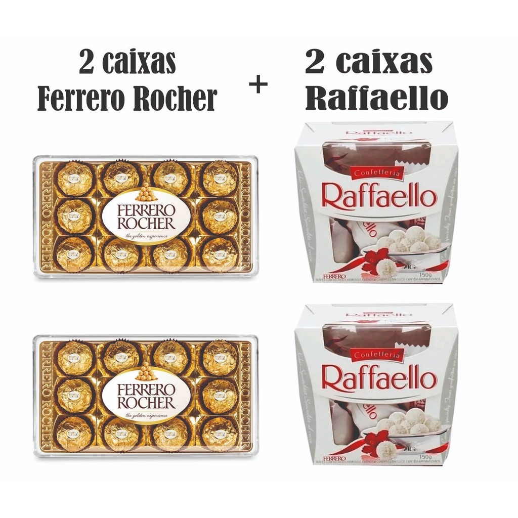Kit 2 Caixas Bombom Ferrero Rocher 12 Un 2 Caixas Bombom Raffaello 15
