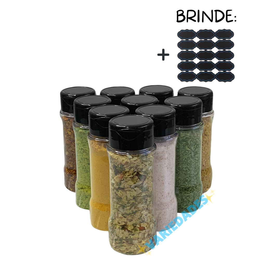 Kit 10 Potes Temperos Condimentos Tampa Dosadora Única de Plástico ...