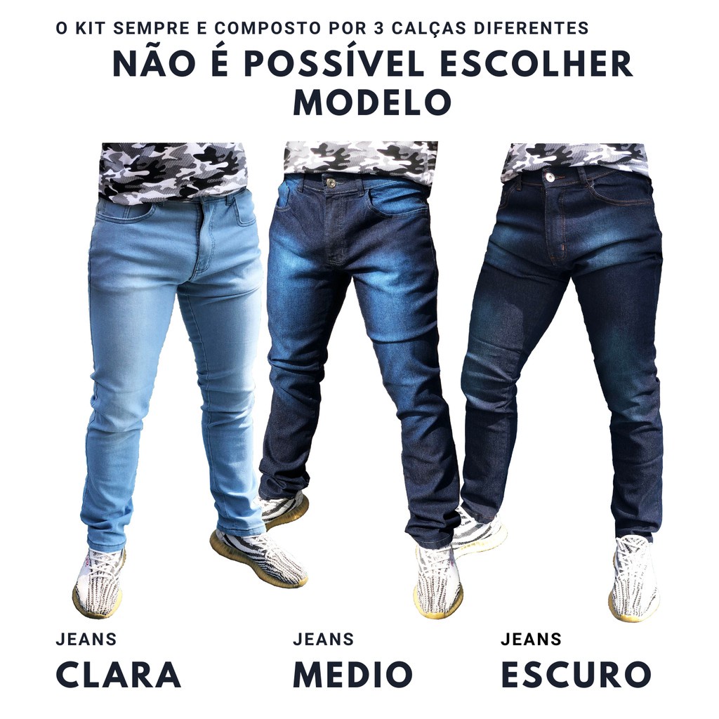 Kit 3 Calças Jeans Masculina Slim Lycra Elastano Pronta Entrega Direto