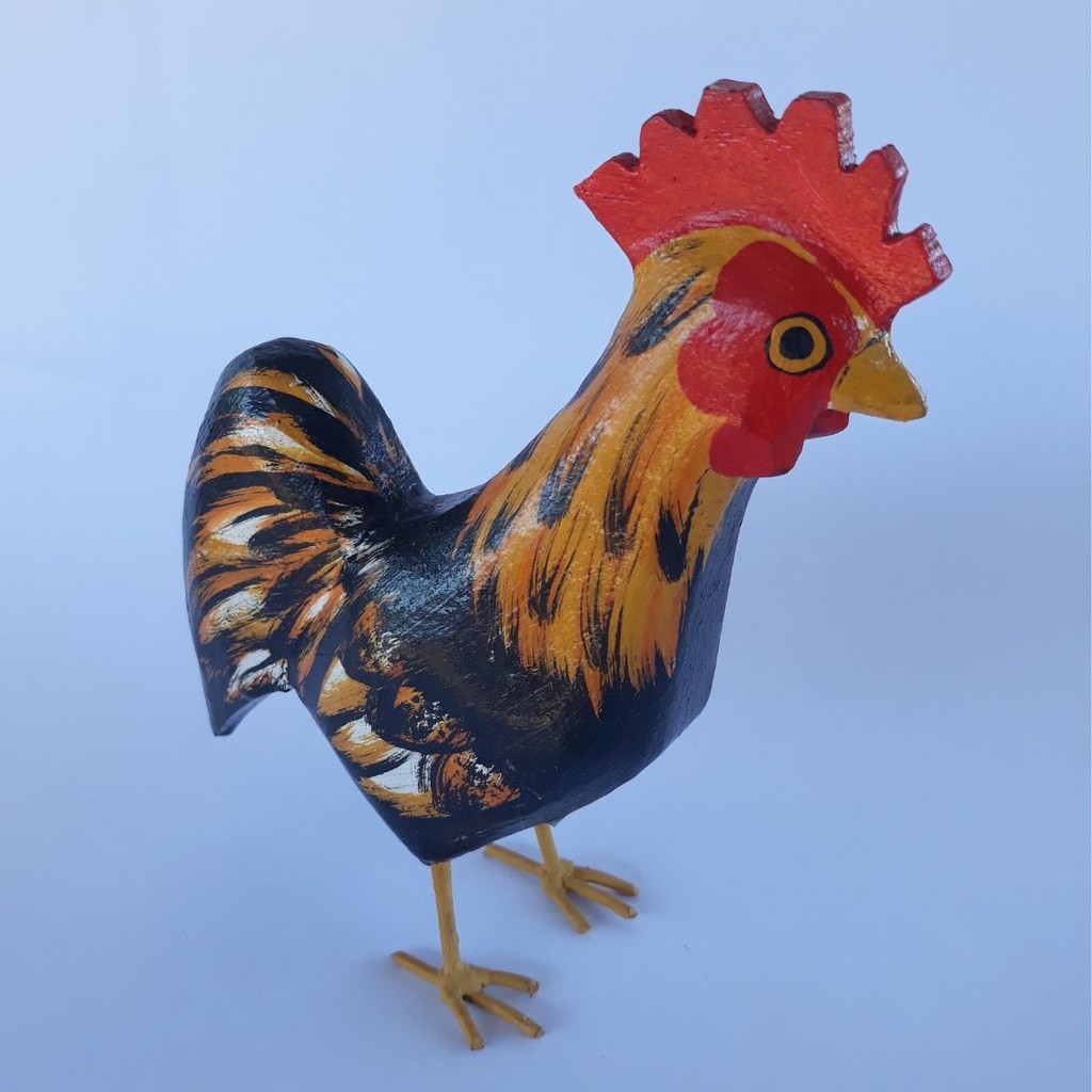 Mini Galo Entalhado Em Madeira Maciça. | Shopee Brasil