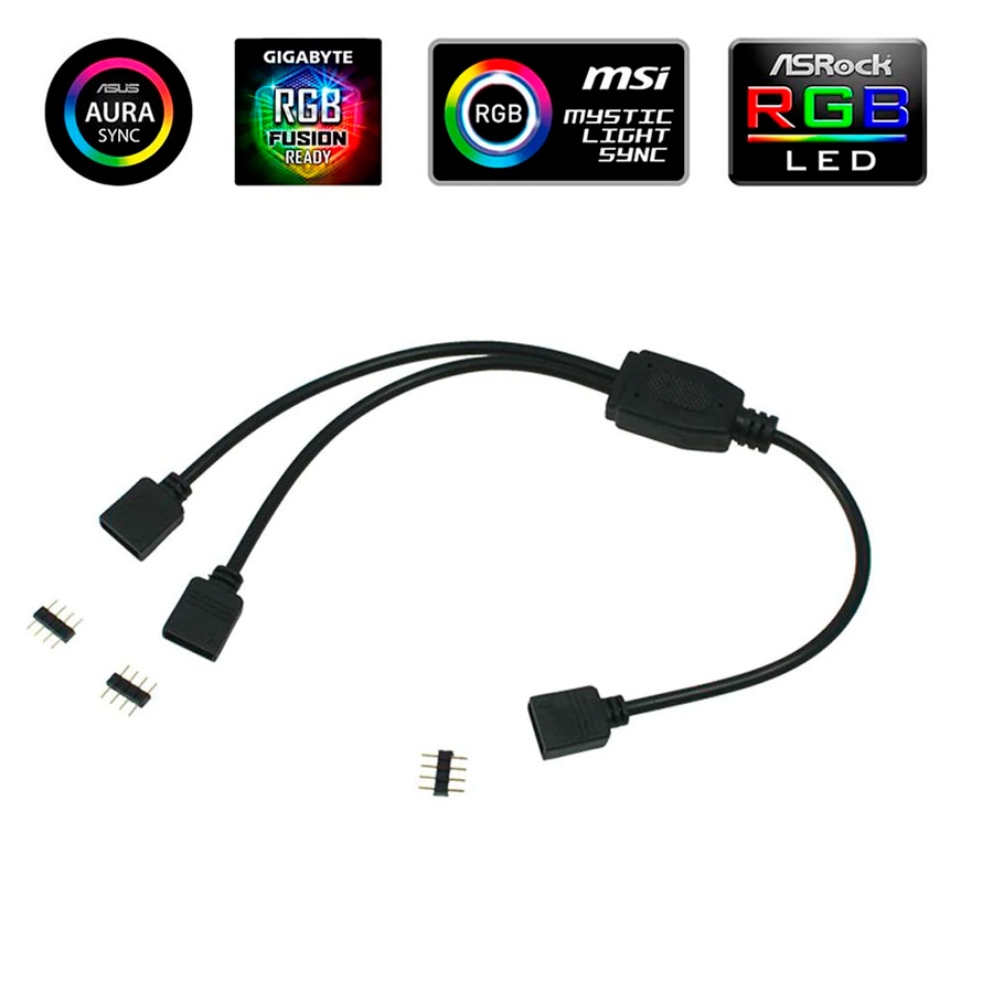 Cabo Adaptador Splitter RGB 1t4 4 pinos 12v - Compatível com Aura Sync, Gigabyte, Msi, Asrock ...