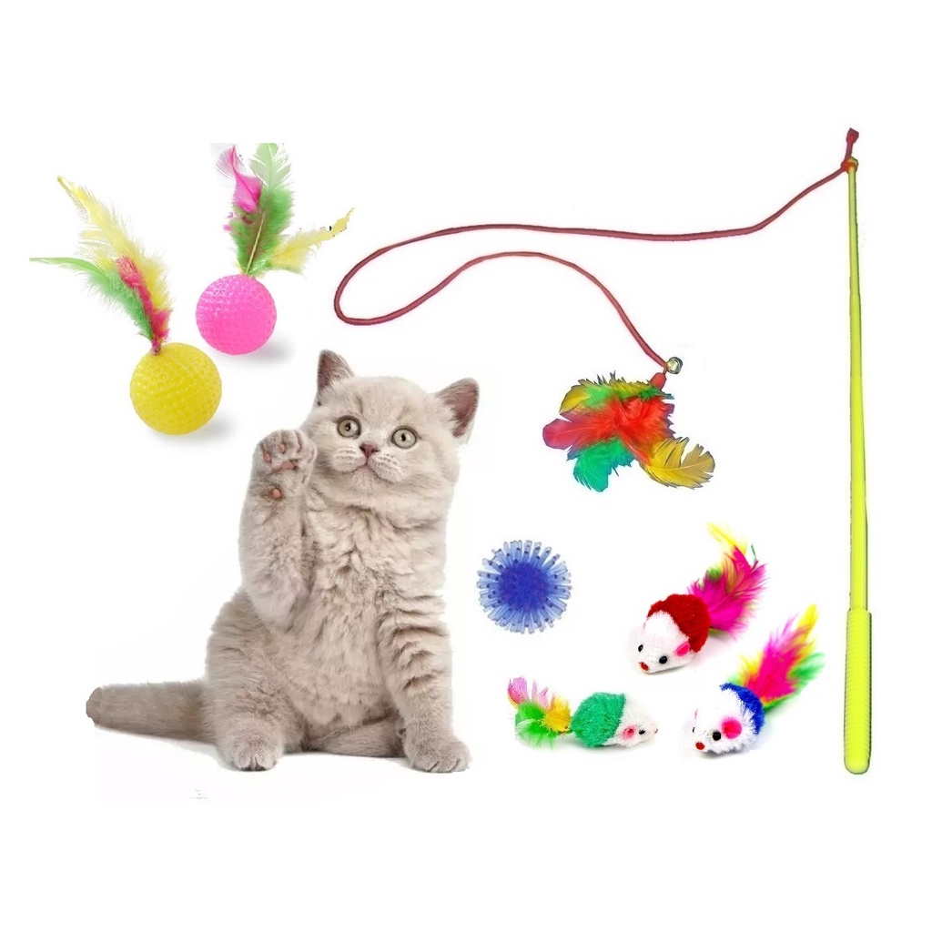 Brinquedos Para Gato Bolinha Varinha Ratinho Sino Bola Cat | Shopee Brasil