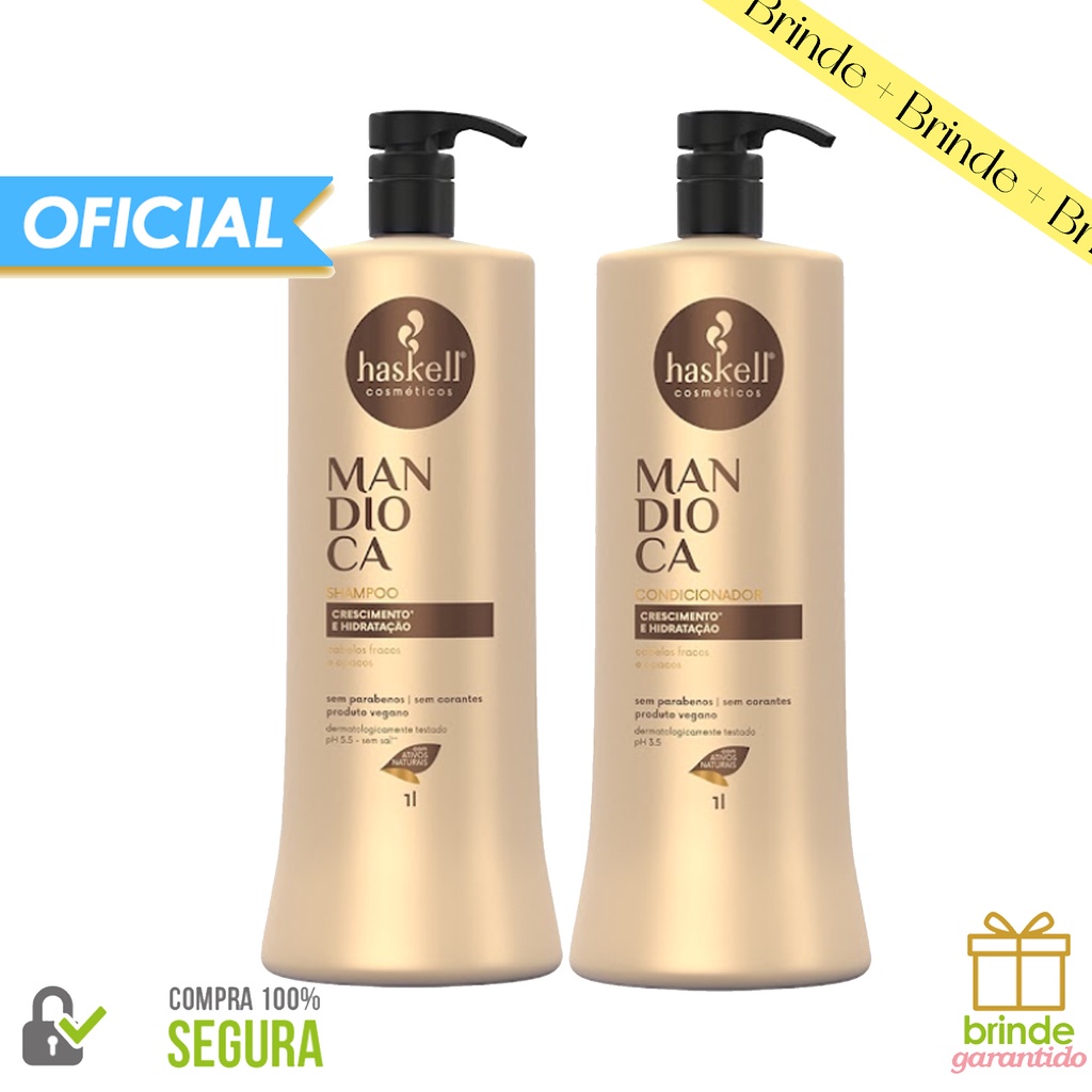 Kit Haskell Mandioca Shampoo e Condicionador 1 Litro - Para Cabelos Ressecados | Shopee Brasil