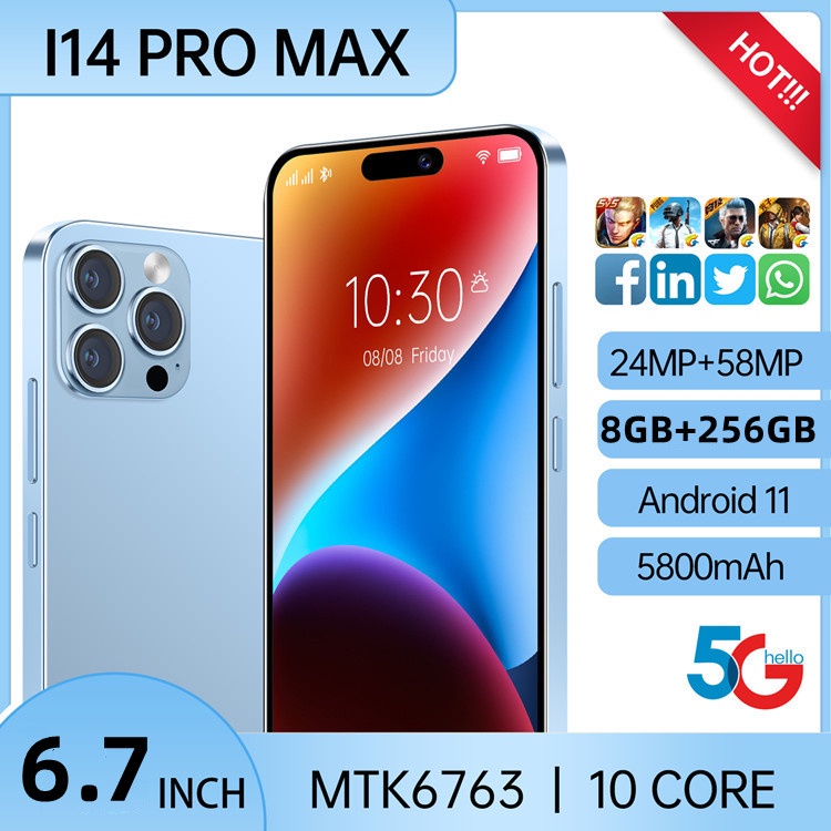 Novo i14 Pro Max 12GB 256GB Smart Phone 7.5 Telefone Celular Com Tela ...