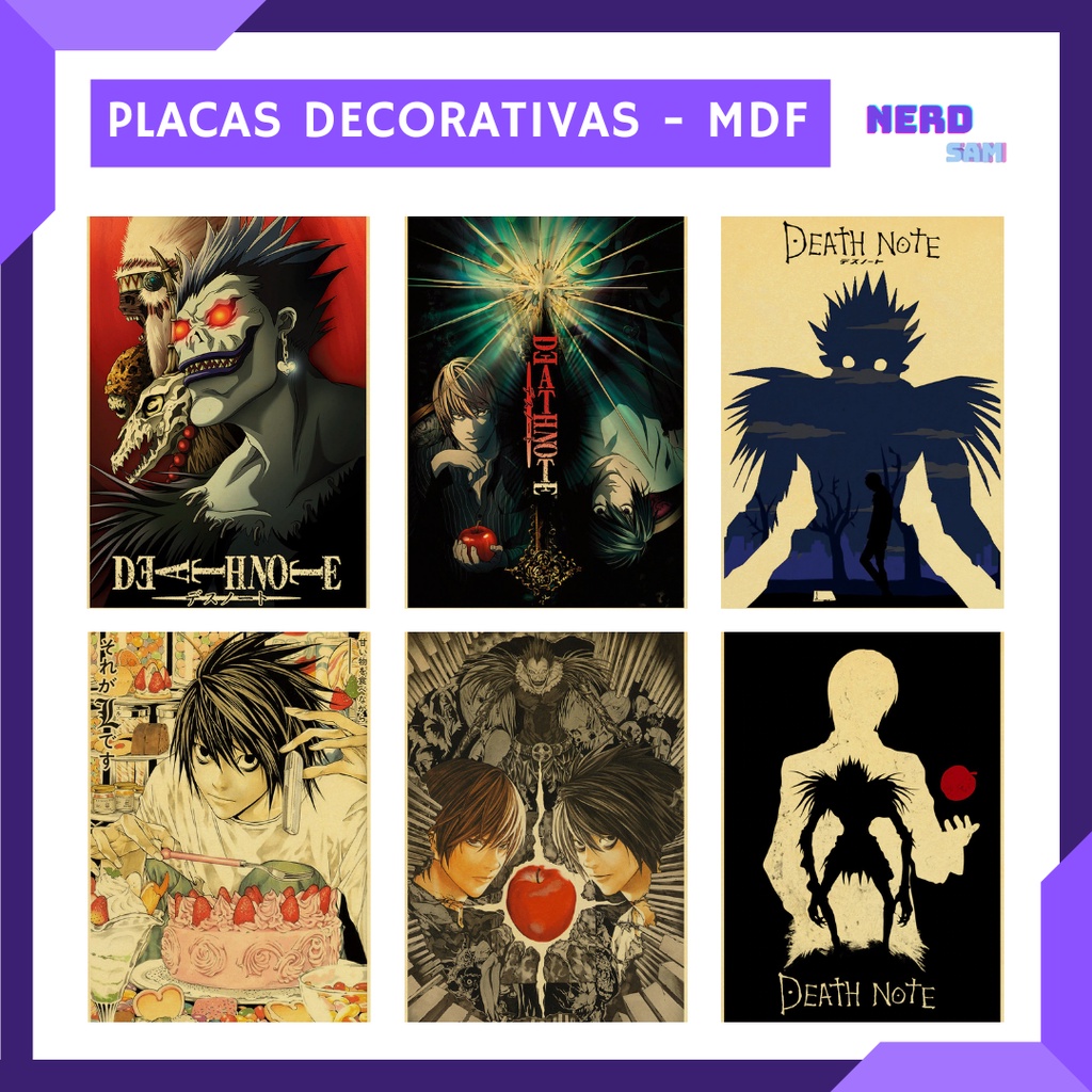KIt Placas Decorativas Death Note em MDF (6 Unidades) - Quadro Ryuk ...
