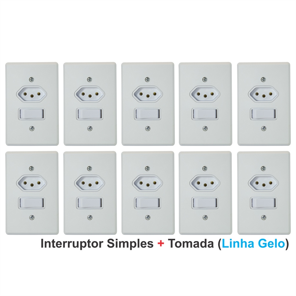 Kit 10 Tomadas Com Interruptor Conjugado Linha Gelo (10 Unidades ...