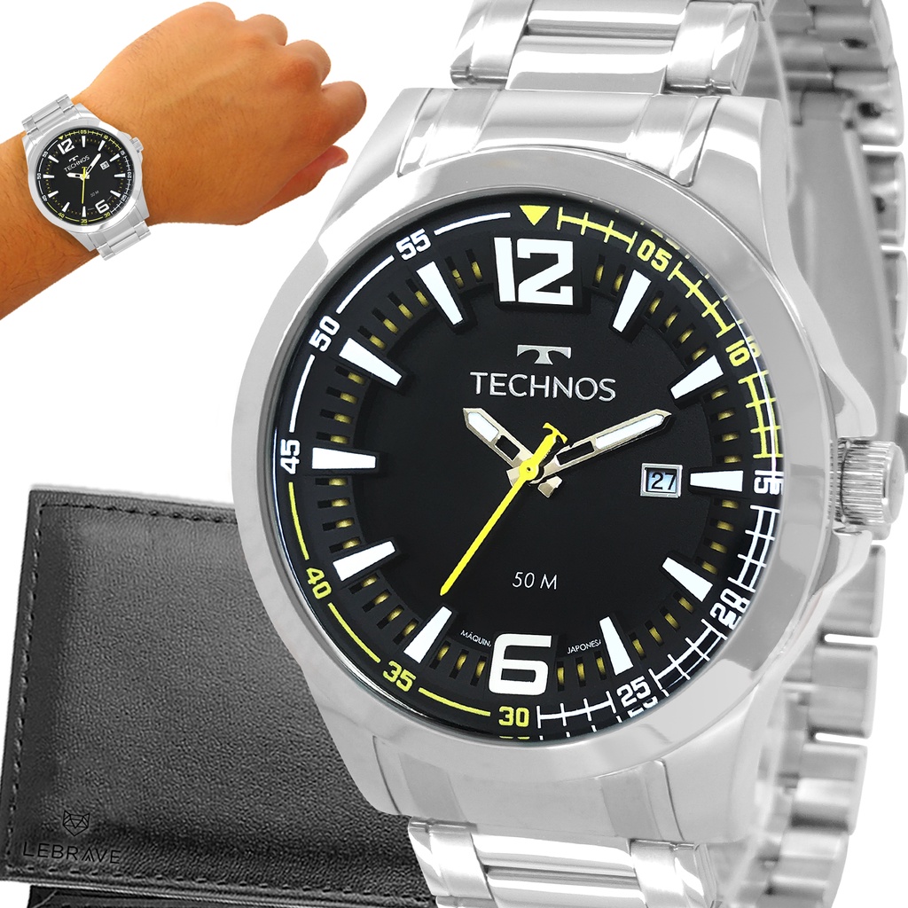 Relógio Technos Masculino Prata Azul Original 1 Ano de Garantia ...