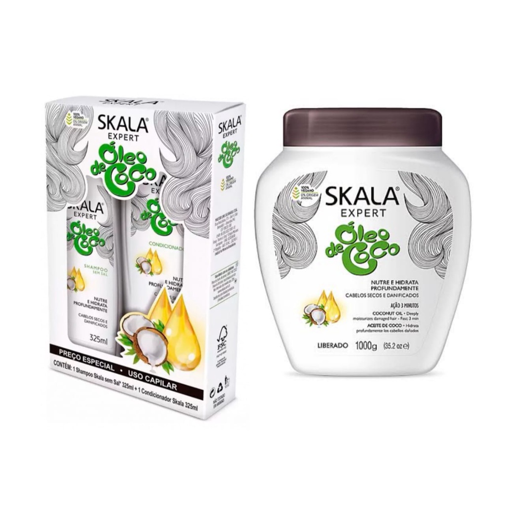 Kit Skala Expert Óleo de Côco (Shampoo 325ml+Condicionador 325ml+Creme ...