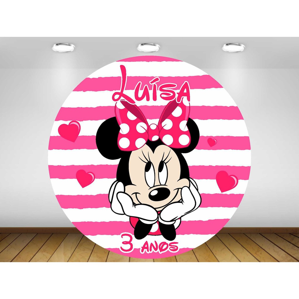 Painel de festa redondo Minnie Rosa | Shopee Brasil