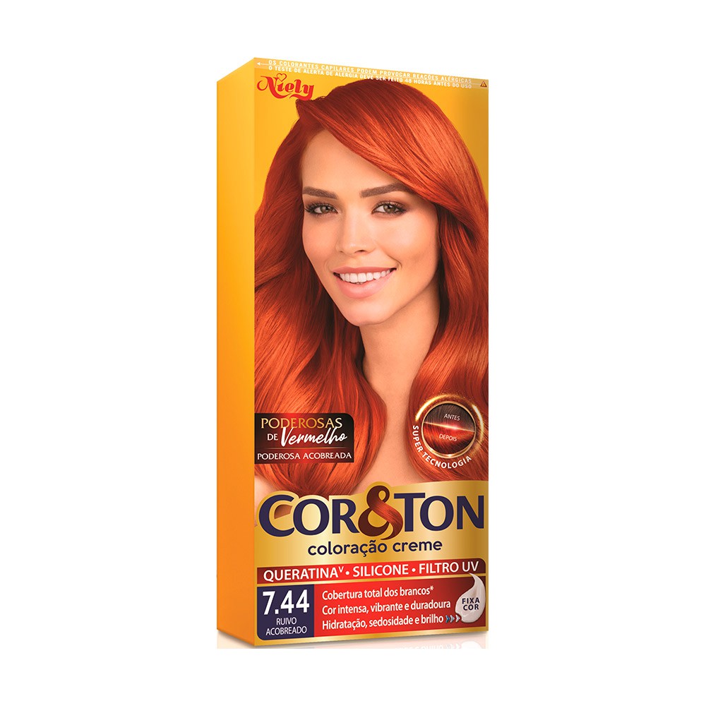 Tintura Cor & Ton 7.44 Ruivo Acobreado Filtro Uv 50g | Shopee Brasil