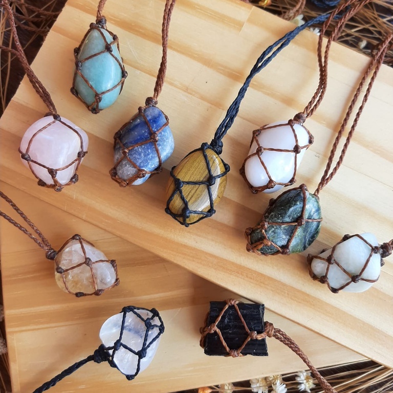 Colar De Pedra Natural Hippie/Redinha/Castroado/Macrame OPÇÕES DE ...