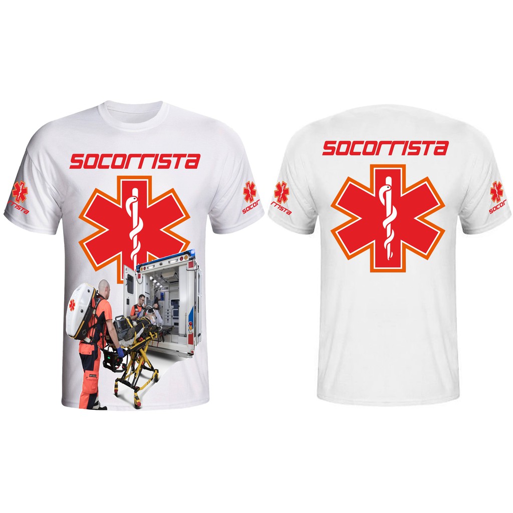 camiseta socorrista estrela da vida ,ambulância estampada frente e ...