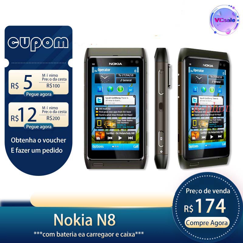 Nokia 12mp N8 3g Wifi Gps Do Telefone Móvel Câmera 3.5 "Touch Screen 16 ...