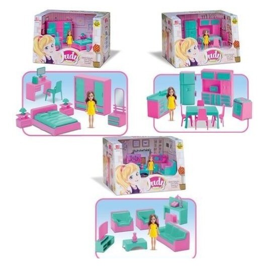 Kit Judy Home Mini Cozinha Quarto E Sala Com Bonecas | Shopee Brasil