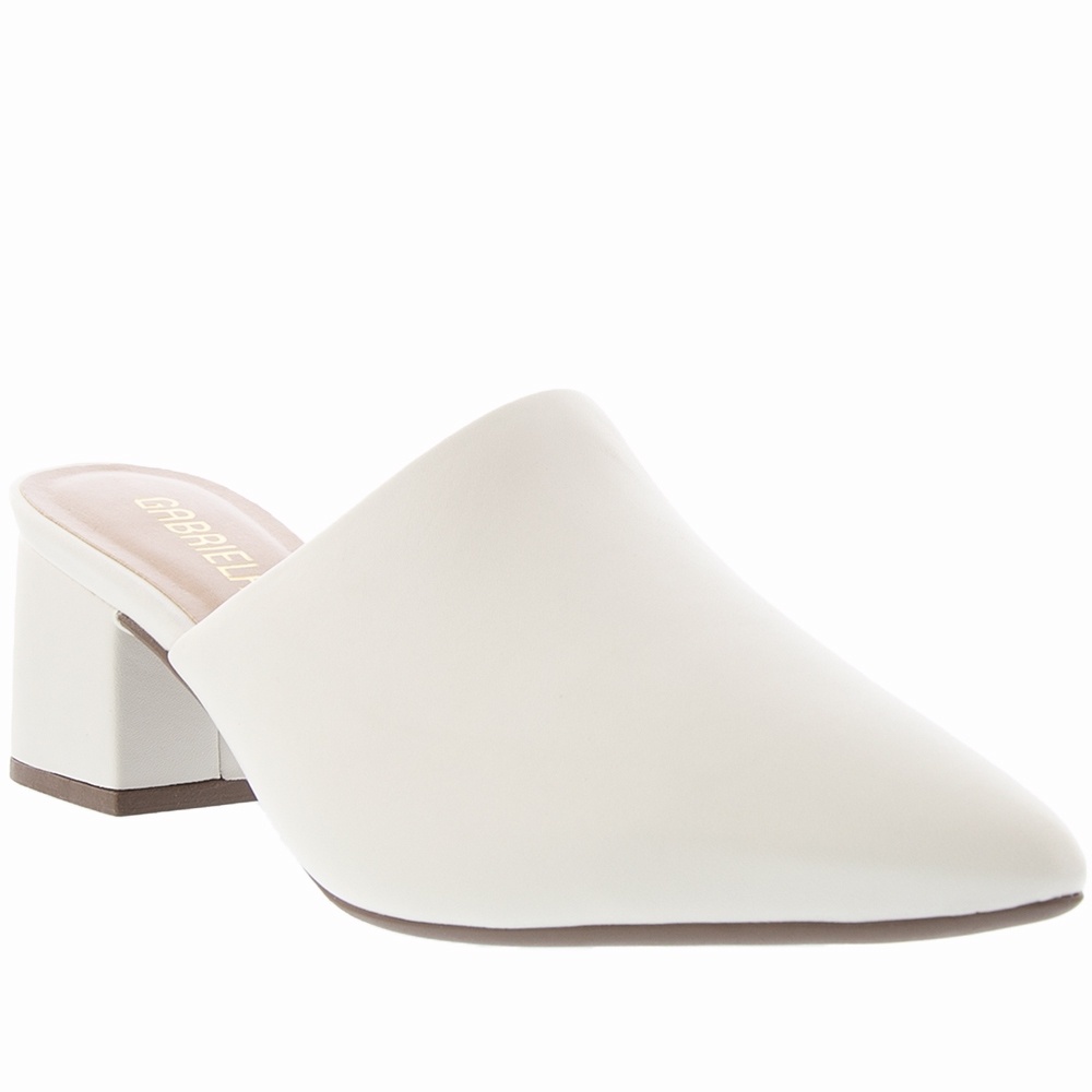 Mule Gabriela Salto Bloco Pespontos Off White | Shopee Brasil
