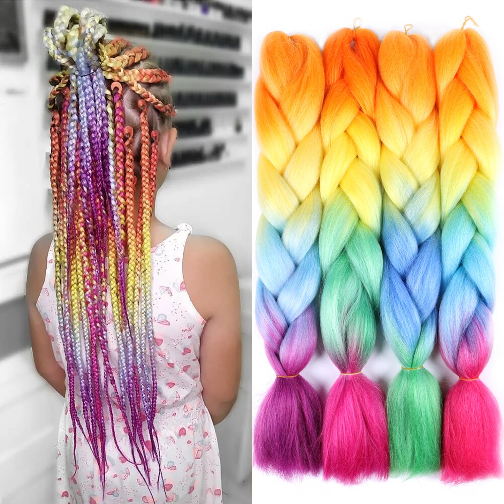 Rainbow Braiding Hair 24 Inch Braids For Braiding Twist Box Braids Hair ...