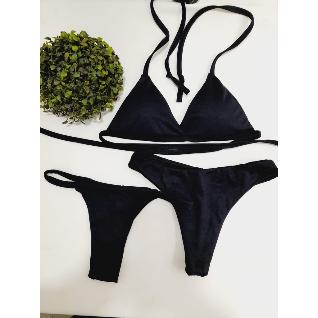 biquini tradicional triangulo com bojo preto | Shopee Brasil