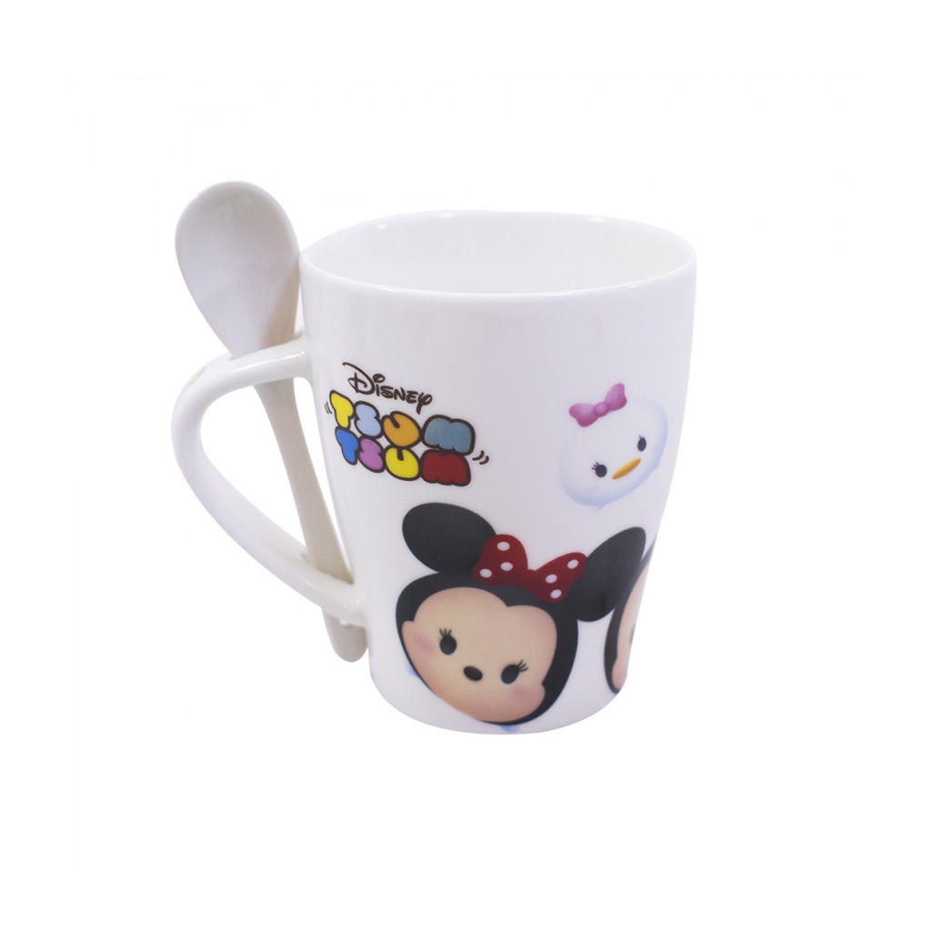 Caneca porcelana com colher Mickey Minnie Donald Margarida Pateta Pluto Tsum Tsum Disney 310ml ...
