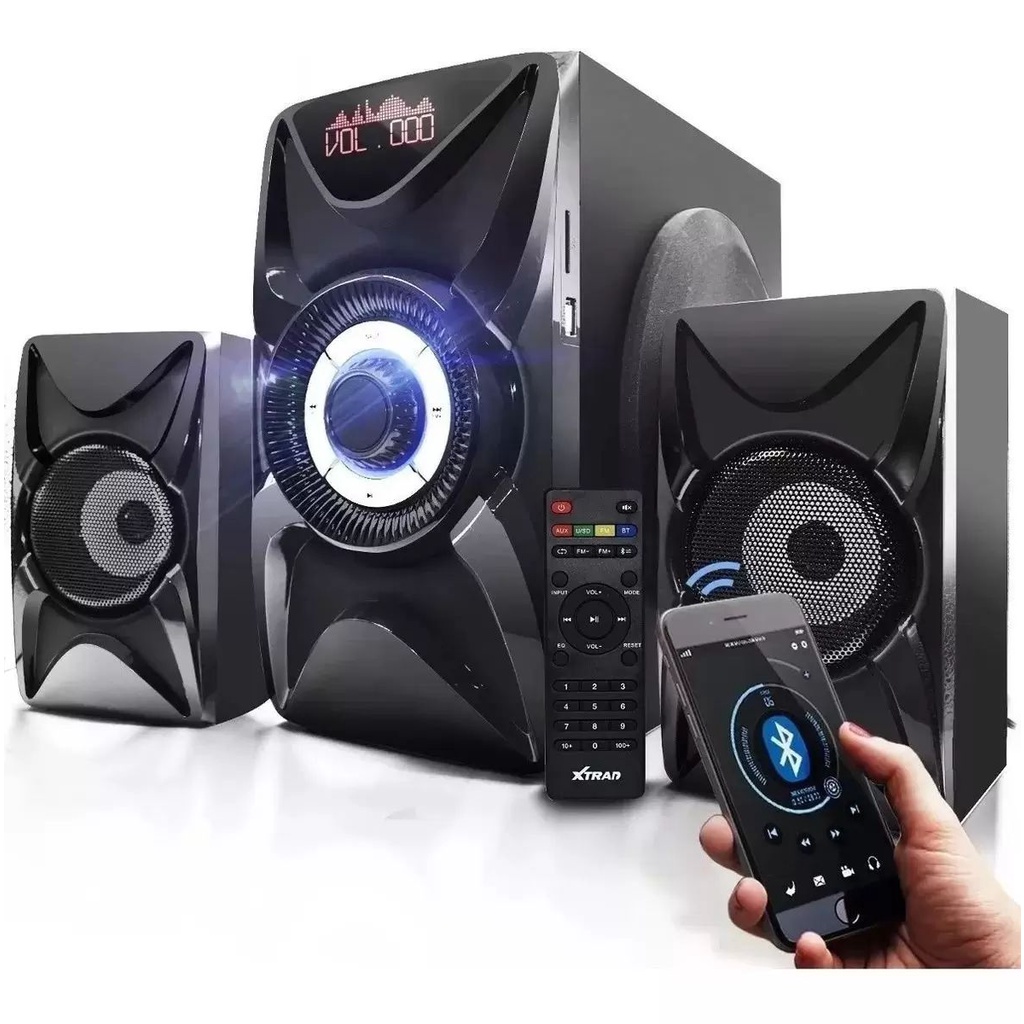 Xtrad Micro System Caixa de Som Bluetooth Pc para TV Computador 2.1 Subwoofer Fm Mp3 Bivolt XDG ...