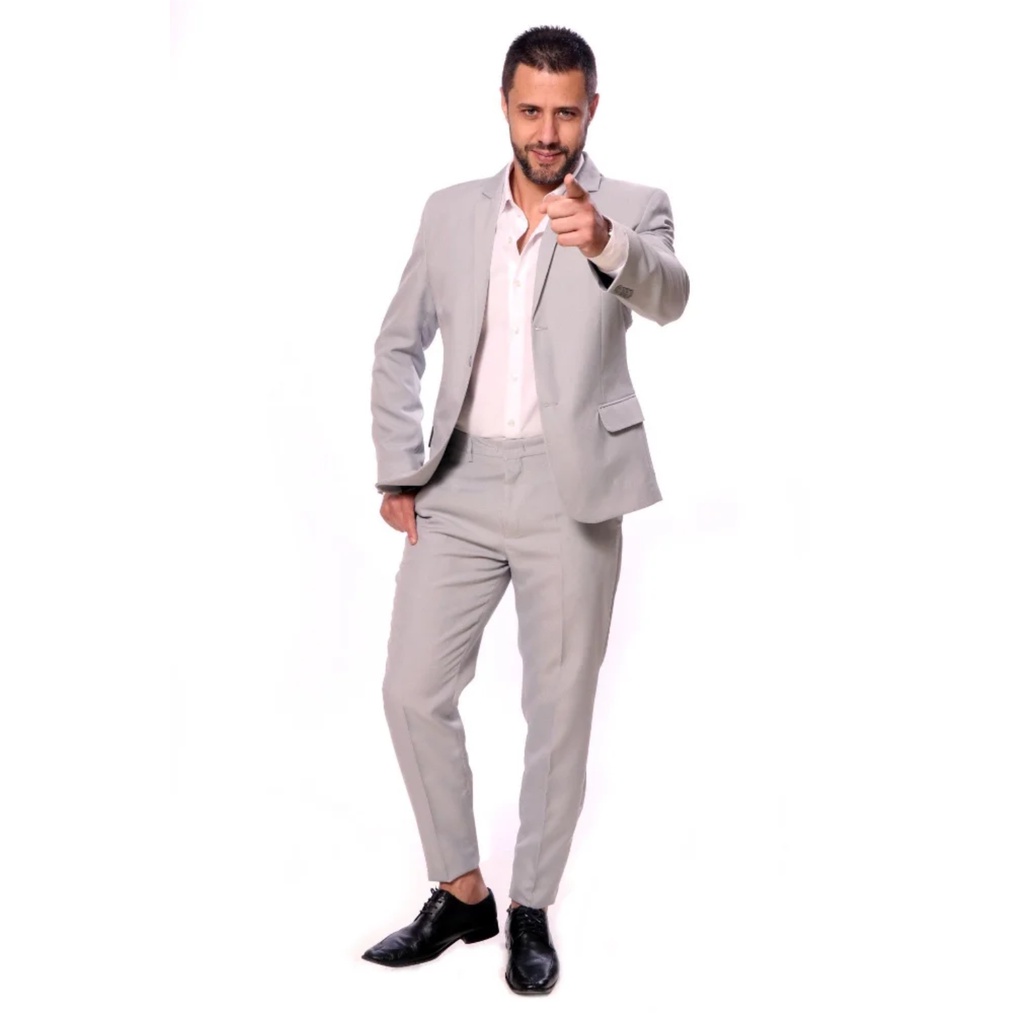 Terno Masculino Slim Oxford Cinza Prata Lançamento 2022 Blazer Calça ...