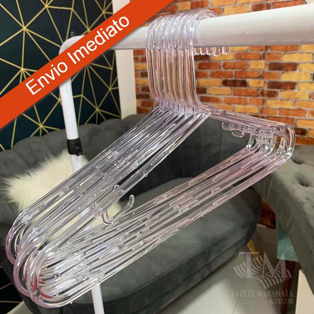 Cabide Adulto Acrílico e Preto Kit 50 Cabides / Reforçado Organizador ...