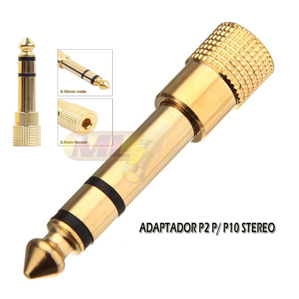 Unidade P2 P10 Gold adaptador Stereo Audio 24k | Shopee Brasil