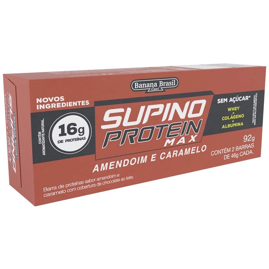 Barra de Proteína Supino Protein Max Amendoim e Caramelo Caixa com 2 Unidades de 46g | Shopee Brasil