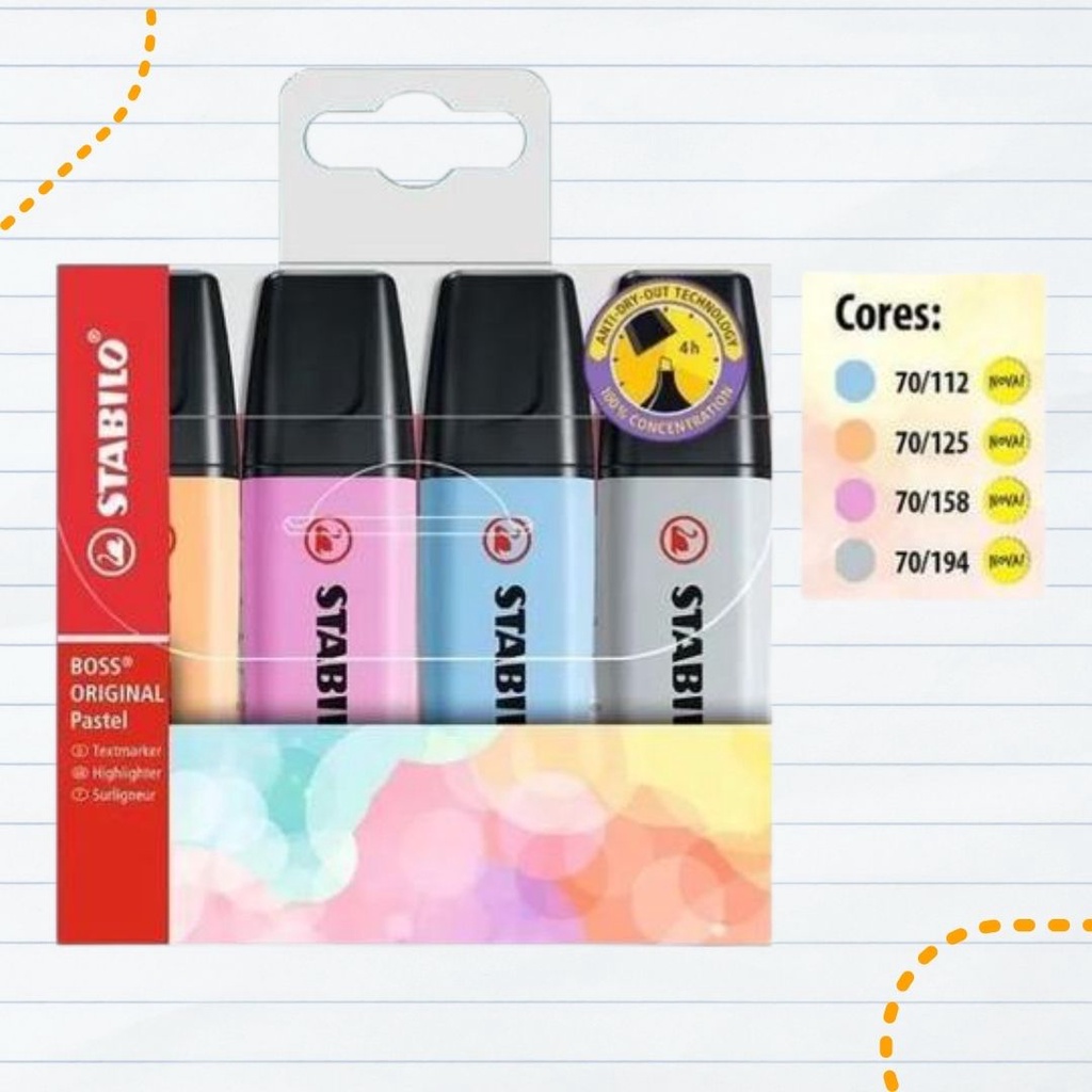 Kit Marca Texto Stabilo Boss c/ 04 unidades - Novas Cores | Shopee Brasil