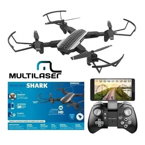 DRONE NEW SHARK CAMERA FULL HD FPV 1080P 80M 20MIN MULTILASER ES328 ...