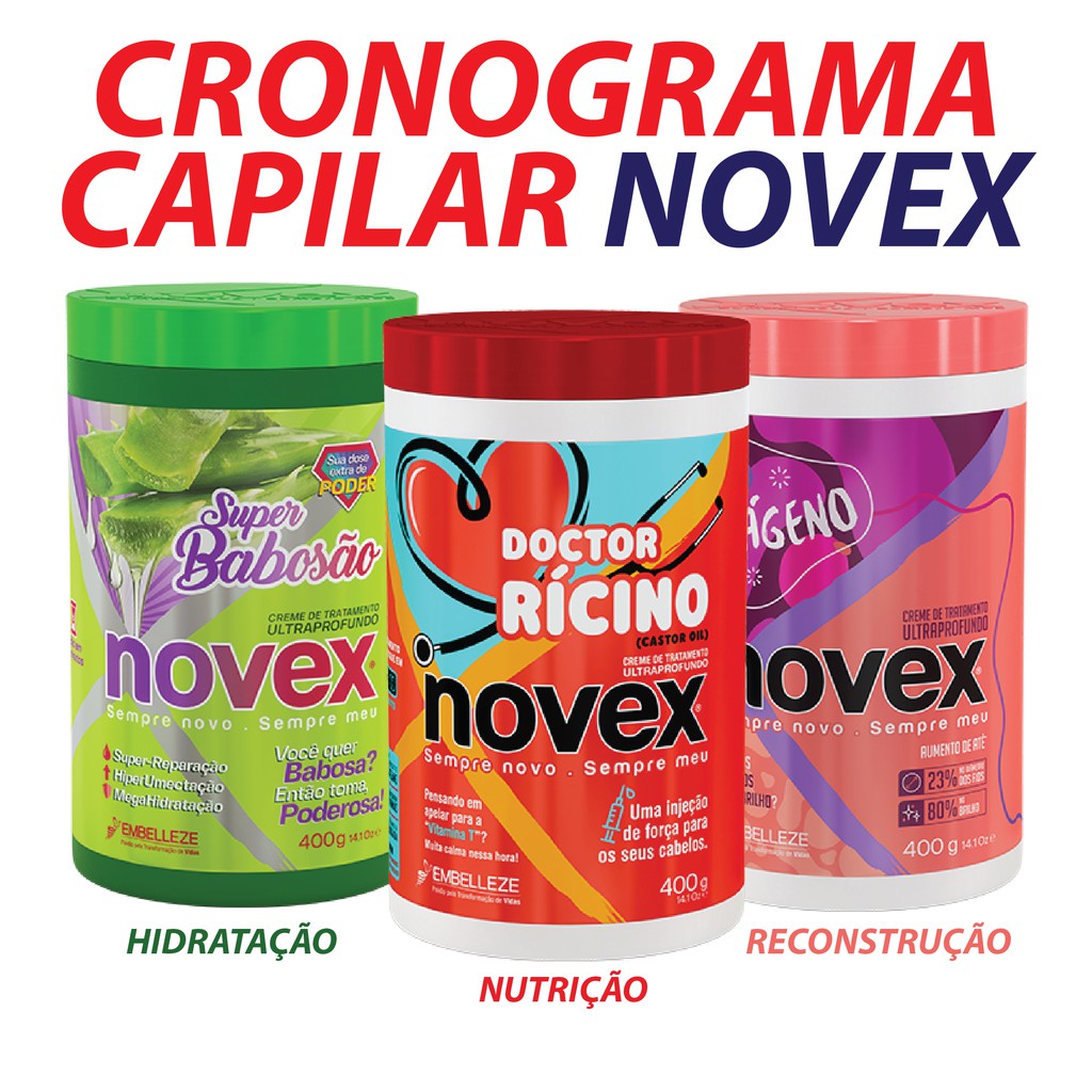 Cronograma Capilar Novex Cremes de Tratamento 400g Embelleze- Super Babosão + Doctor Rícino ...